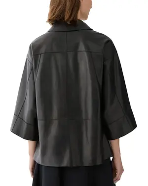 Lafayette 148 New York Leather Three Quarter Sleeve Oversized Jacket