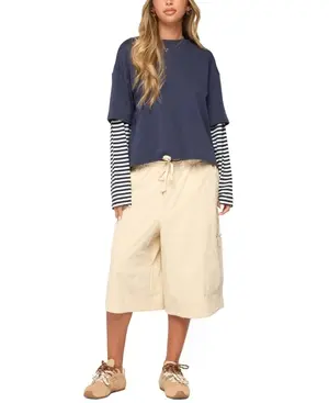 EDIKTED Nacie Layered Stripey Long Sleeve T Shirt