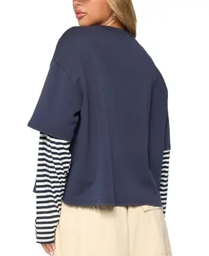 EDIKTED Nacie Layered Stripey Long Sleeve T Shirt