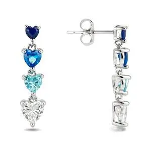 KYLIE HARPER Graduating Ombre Heart Drop Earrings In Sterling Silver - Blue