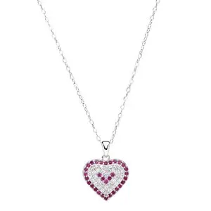 KYLIE HARPER Pave Ruby Cz Heart Pendant In Sterling - Silver