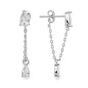 KYLIE HARPER Pear-cut Diamond Cz Dangling Chain Earrings In Sterling - Silver