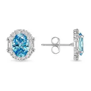 KYLIE HARPER Oval-cut Swiss Blue Halo Stud Earrings In Sterling - Silver