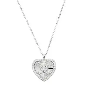KYLIE HARPER Fluted Heart Halo Pendant Necklace In Sterling - Silver