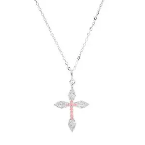 KYLIE HARPER Pink & White Diamond Cz Art Deco Cross Pendant In Sterling - Silver