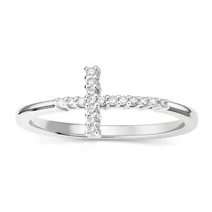 KYLIE HARPER Petite Diamond Cross Ring In Sterling - Silver
