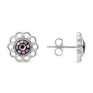 KYLIE HARPER Mosaic Abalone Mother Of Pearl Floral Stud Earrings In Sterling - Silver