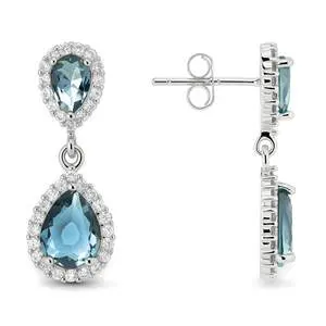 KYLIE HARPER Pear-cut London Blue Halo Dangle Earrings In Sterling - Silver
