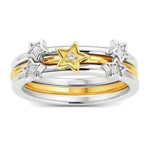 KYLIE HARPER Two-tone Diamond Stars 3pc Stackable Ring Set 1/20 Tdw In Sterling - Silver