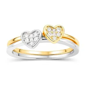 KYLIE HARPER Two-tone Petite Diamond Heart 2pc Stackable Ring Set In Sterling 1/10 Tdw - Silver