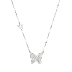 KYLIE HARPER Mother Of Pearl Butterfly Station Adjustable Necklace In Sterling - Silver