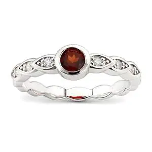 KYLIE HARPER Genuine Garnet & Diamond Band Ring In Sterling Silver 1/8 Tdw - Red