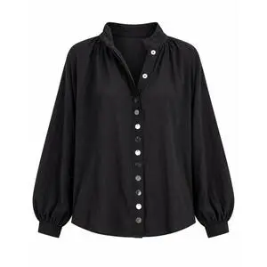 PAR Y ESCALA Cotton Berta Blouse With Sequin Button Detail - Black