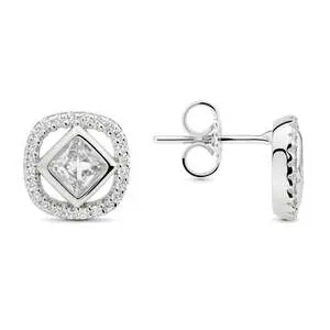 KYLIE HARPER Princess-cut Diamond Cz Halo Stud Earrings In Sterling - Silver
