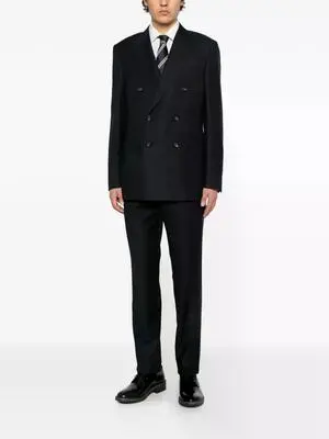 Canali Check-pattern Double-breasted Suit - Blue