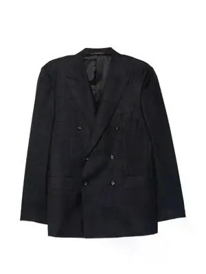 Canali Check-pattern Double-breasted Suit - Blue