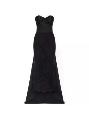 Monique Lhuillier Lace-overlay Bow-detail Midi Dress - Black