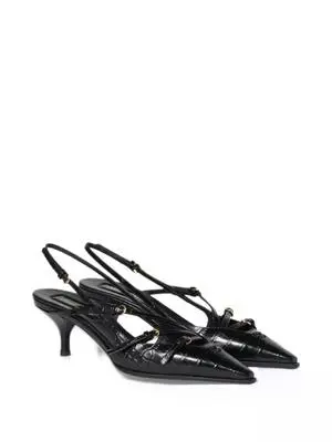 Miu Miu Crocodile Embossed Calfskin Slingback Pumps - Black