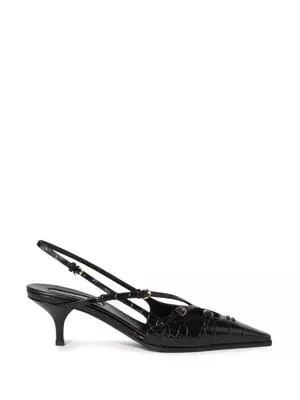 Miu Miu Crocodile Embossed Calfskin Slingback Pumps - Black
