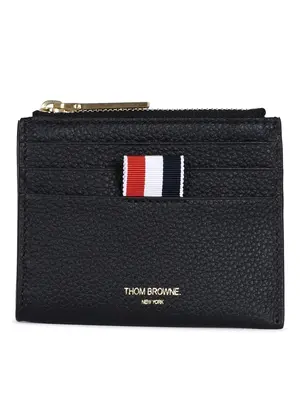 Thom Browne Zip Top Card Holder In Soft Pebble Grain Leather - Black