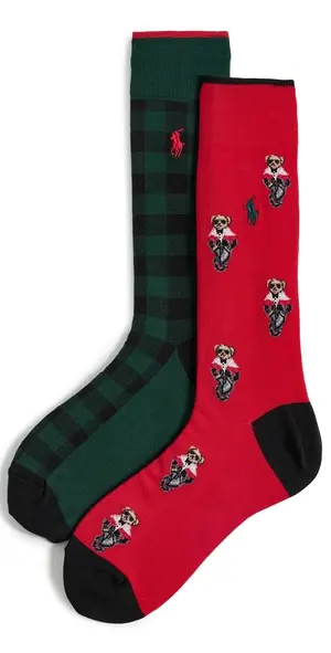 Polo Ralph Lauren Royal Holiday Bear Socks 2 Pack