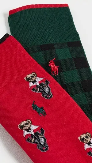Polo Ralph Lauren Royal Holiday Bear Socks 2 Pack