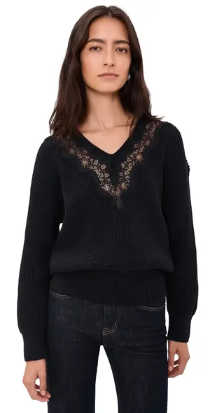 PISTOLA Chiara V Neck Lace Sweater - Black