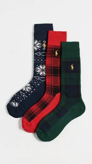 Polo Ralph Lauren Snowflake And Plaid Socks 3 Pack