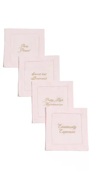 LoveShackFancy Embroidered Cocktail Napkins - Pristine Pink