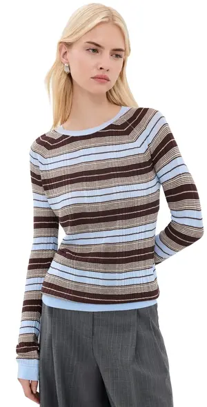Rag & Bone Teresa Silk Blend Stripe Crew Pullover - Ltblm