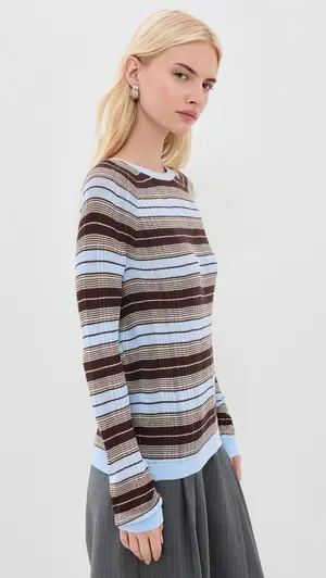 Rag & Bone Teresa Silk Blend Stripe Crew Pullover