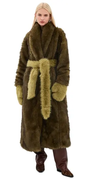 MUSE ASSEMBLY Amber Faux Fur Coat - Olive