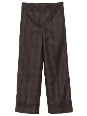 Incotex Arys Check Wool Trousers With Crease - Brown