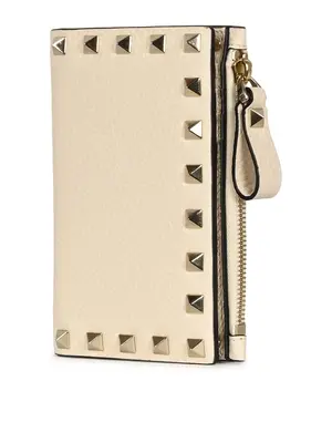 Valentino Garavani Coin Purse/card Case | Rockstud | Vitello Stampa Alce/platinum Studs