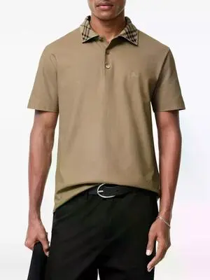 Burberry Check Collar Cotton Polo Shirt - Neutrals