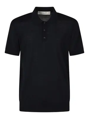 GOLDEN GOOSE Golden M's Polo Knit Short Sleeves Merino Wool - Blue