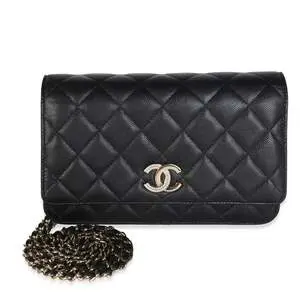 Chanel Quilted Caviar Cc Strass Wallet On Chain