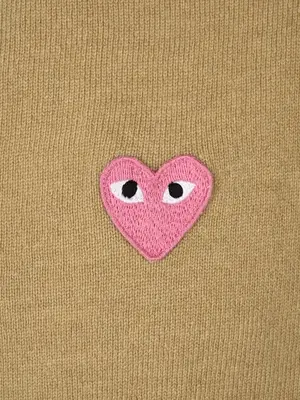 Play Comme Des Garcon Round Neck Cardigan Pink Emblem