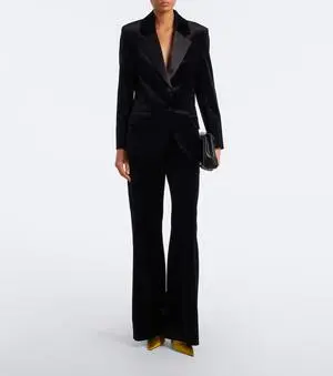 Victoria Beckham Alina Cotton-blend Velvet Flared Pants