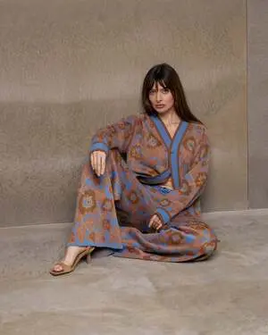 ANNABO Mirage Bloom Floral Wool Jacquard Pants