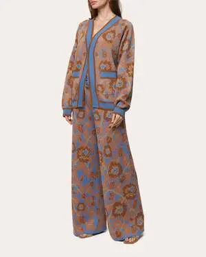 ANNABO Mirage Bloom Floral Wool Jacquard Pants