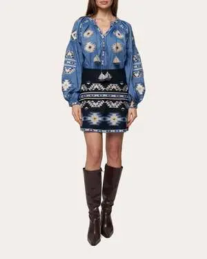 ANNABO Rombé Geometric Embroidered Linen Blouse
