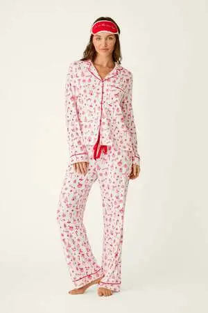 PJ Salvage Personalized Femme De Noel Holiday Print 3-piece Pajama Set - Ivory