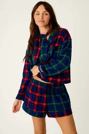 PJ Salvage Personalized Check Mate Plaid Flannel 3-piece Short Pajama Set