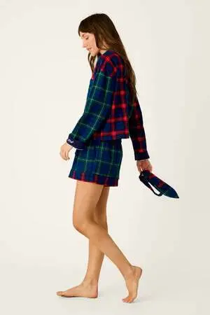 PJ Salvage Personalized Check Mate Plaid Flannel 3-piece Short Pajama Set