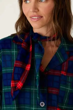 PJ Salvage Personalized Check Mate Plaid Flannel 3-piece Short Pajama Set