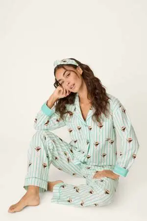 PJ Salvage Personalized Espresso Martini Print 3-piece Long Sleeve Flannel Pajama Set