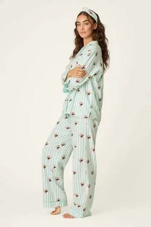 PJ Salvage Personalized Espresso Martini Print 3-piece Long Sleeve Flannel Pajama Set