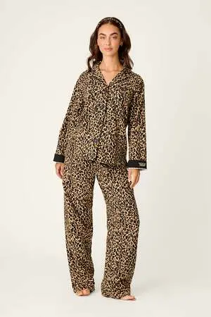PJ Salvage Personalized Wild At Heart Leopard Print 3-piece Flannel Pajama Set - Beige