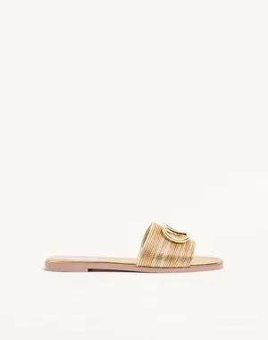 Valentino Garavani Vlogo Signature Metallic Leather Slide Sandal With Cornely Embroidery - Gold
